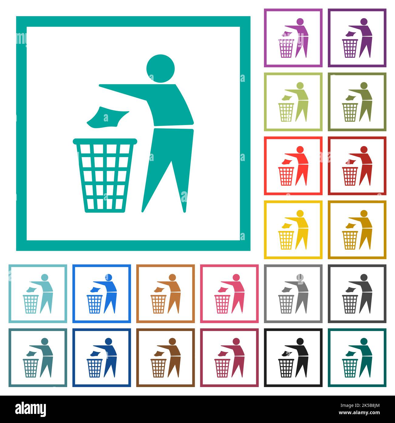 Tidy man solid flat color icons with quadrant frames on white ...