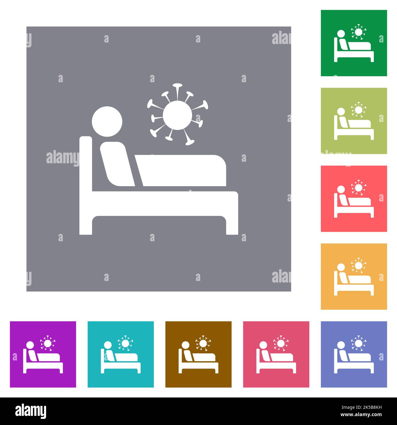 Covid ward flat icons on simple color square backgrounds Stock Vector ...