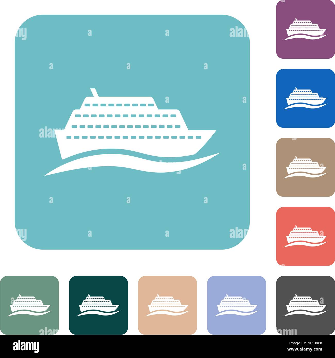 Cruise ship with wave white flat icons on color rounded square backgrounds Stock Vector Image ...