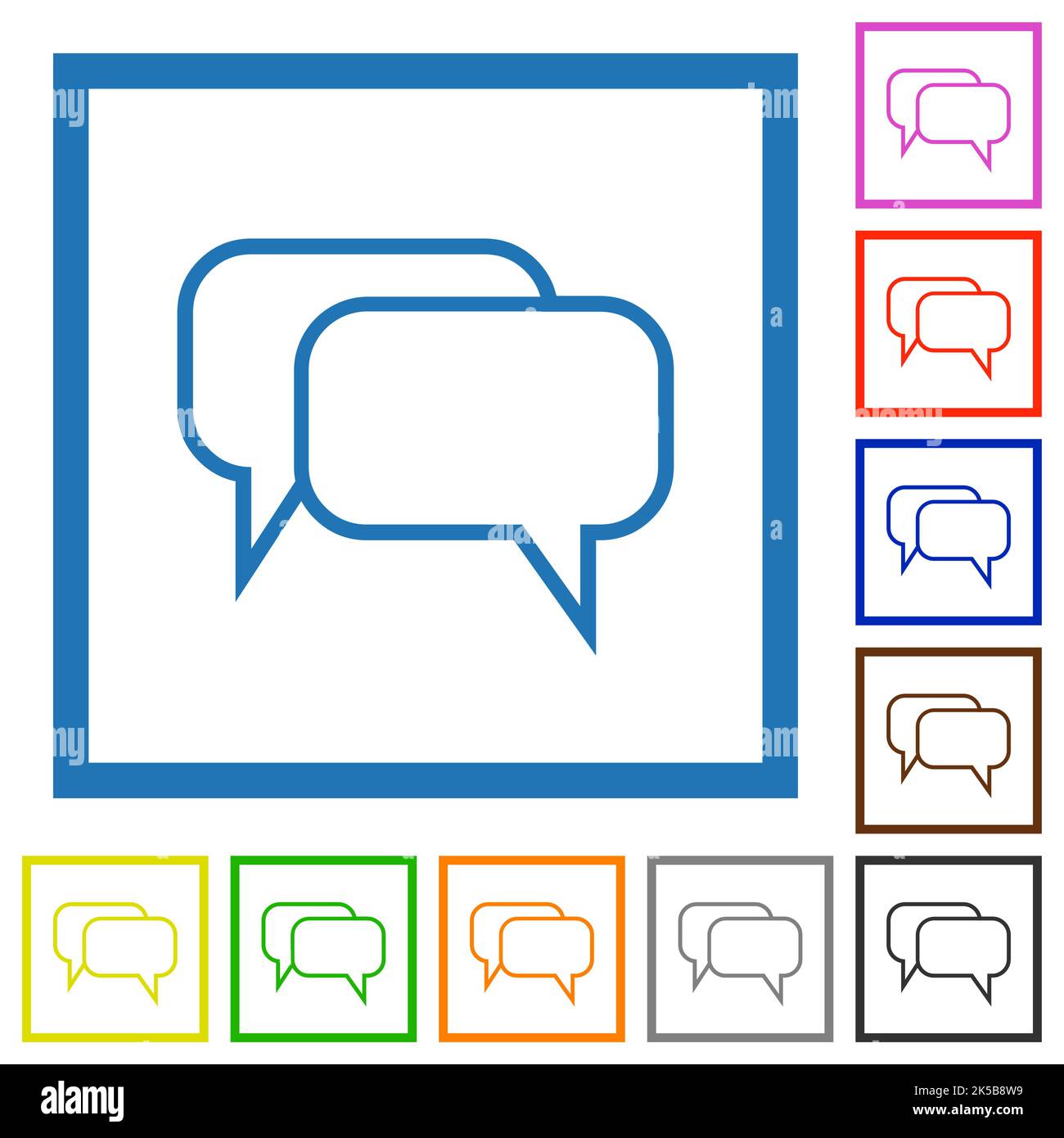 Two rounded square chat bubbles outline flat color icons in square ...