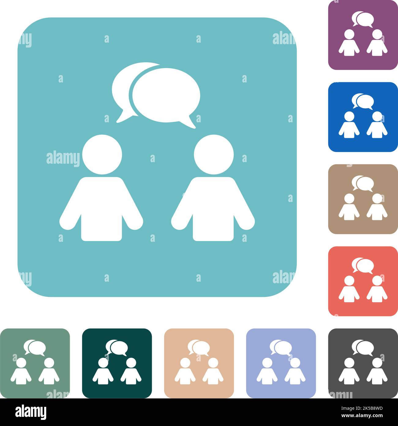 Two talking persons with oval bubbles solid white flat icons on color ...