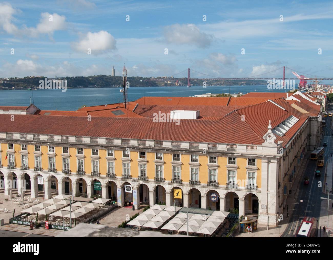 Praca de Commercio and the 25 de Abril Bridge, Lisbon, Portugal Stock ...