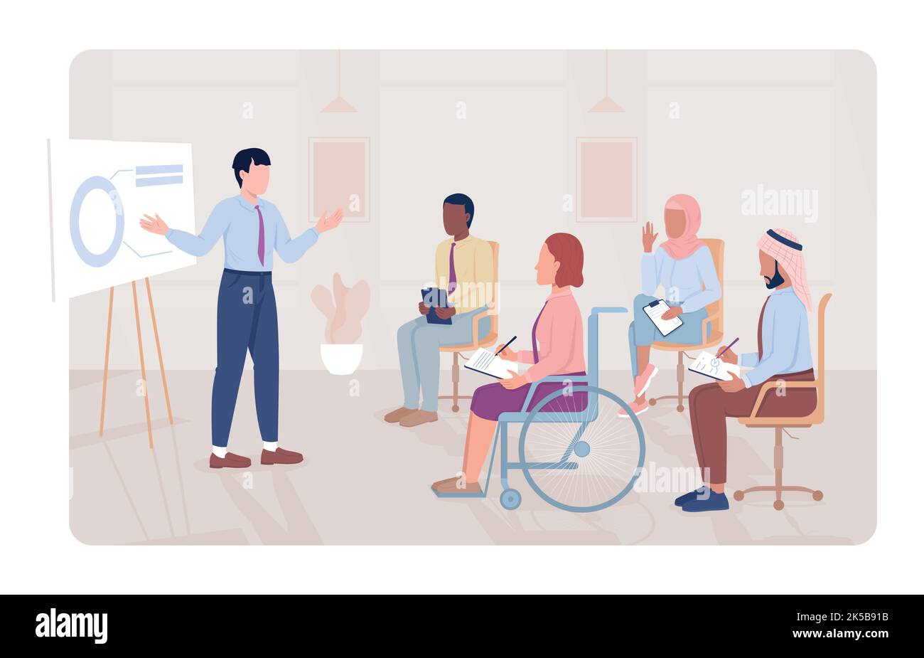 Work presentation 2D vector isolated illustration Stock Vector Image ...