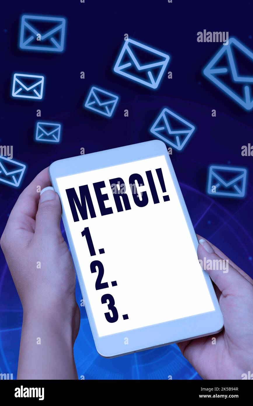 Hand writing sign Merci. Business showcase thank you in French what is ...