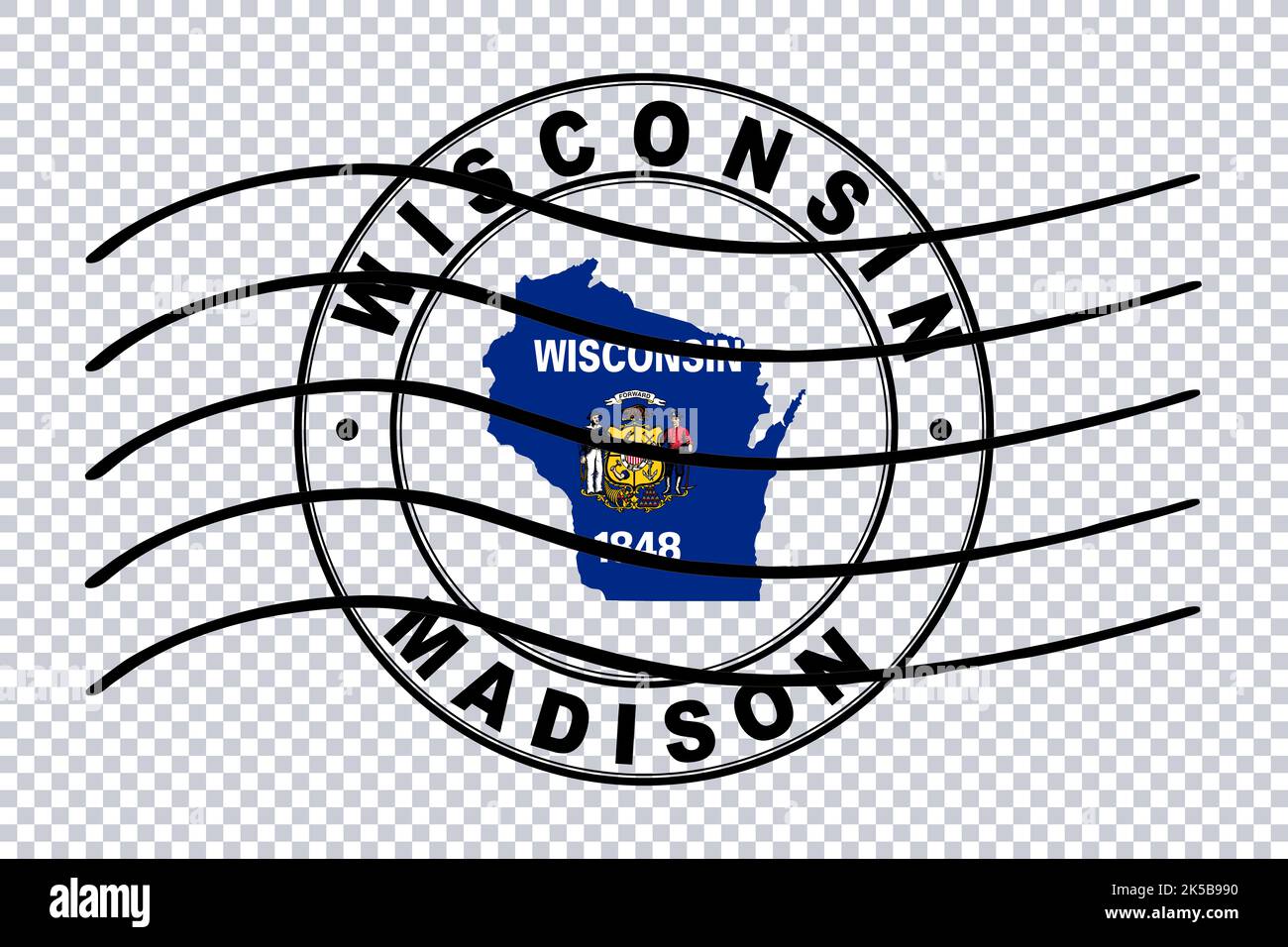 Map of Wisconsin, Postal Passport Stamp, Travel Stamp, Clipping path ...