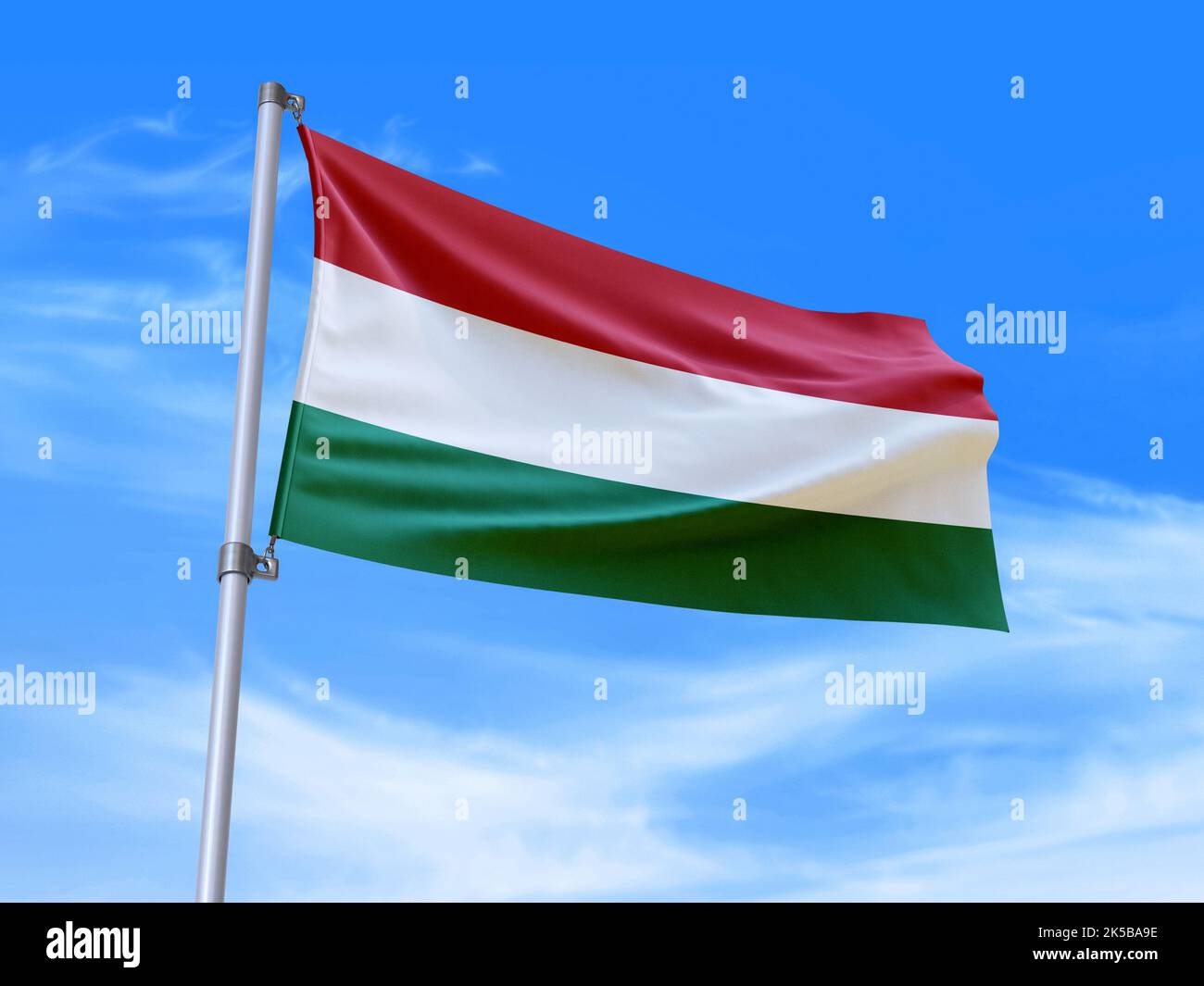 Beautiful Hungry flag waving in the wind with sky background - 3D ...
