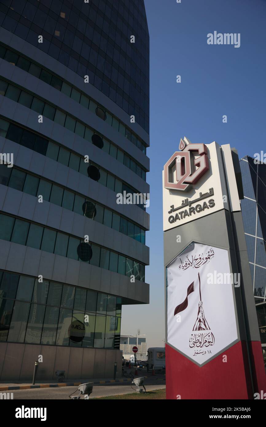 Wolkenkratzer der Qatar Gas, Navigation Tower, Doha, Qatar, Katar Stock ...