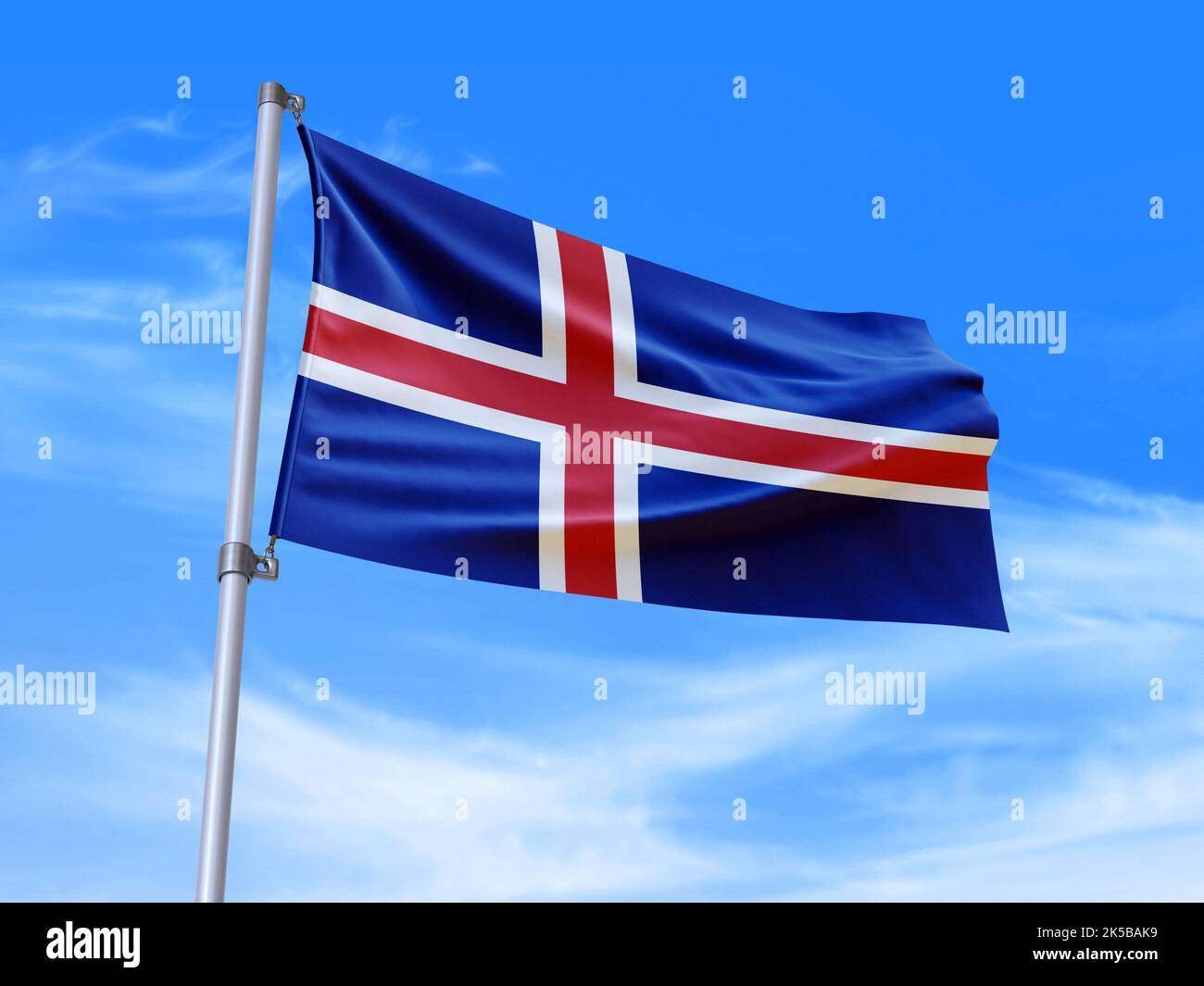 Beautiful Iceland flag waving in the wind with sky background - 3D ...