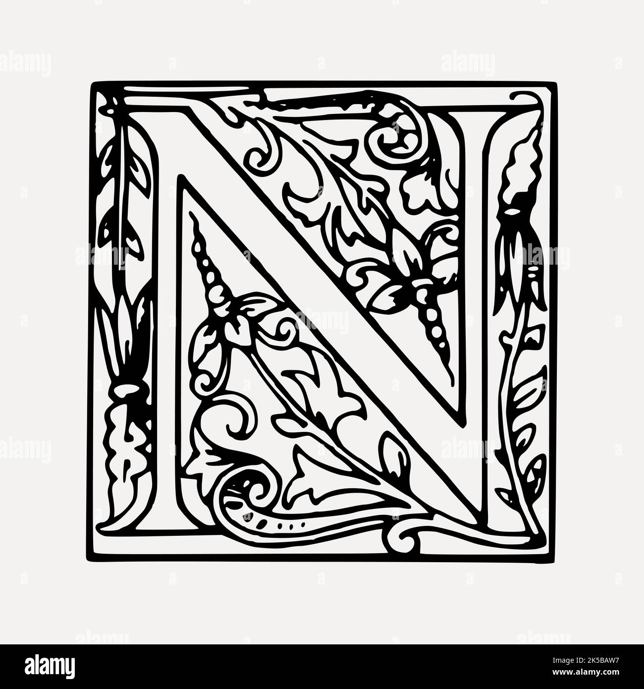 Letter N clipart, vintage illustration vector Stock Vector Image & Art ...