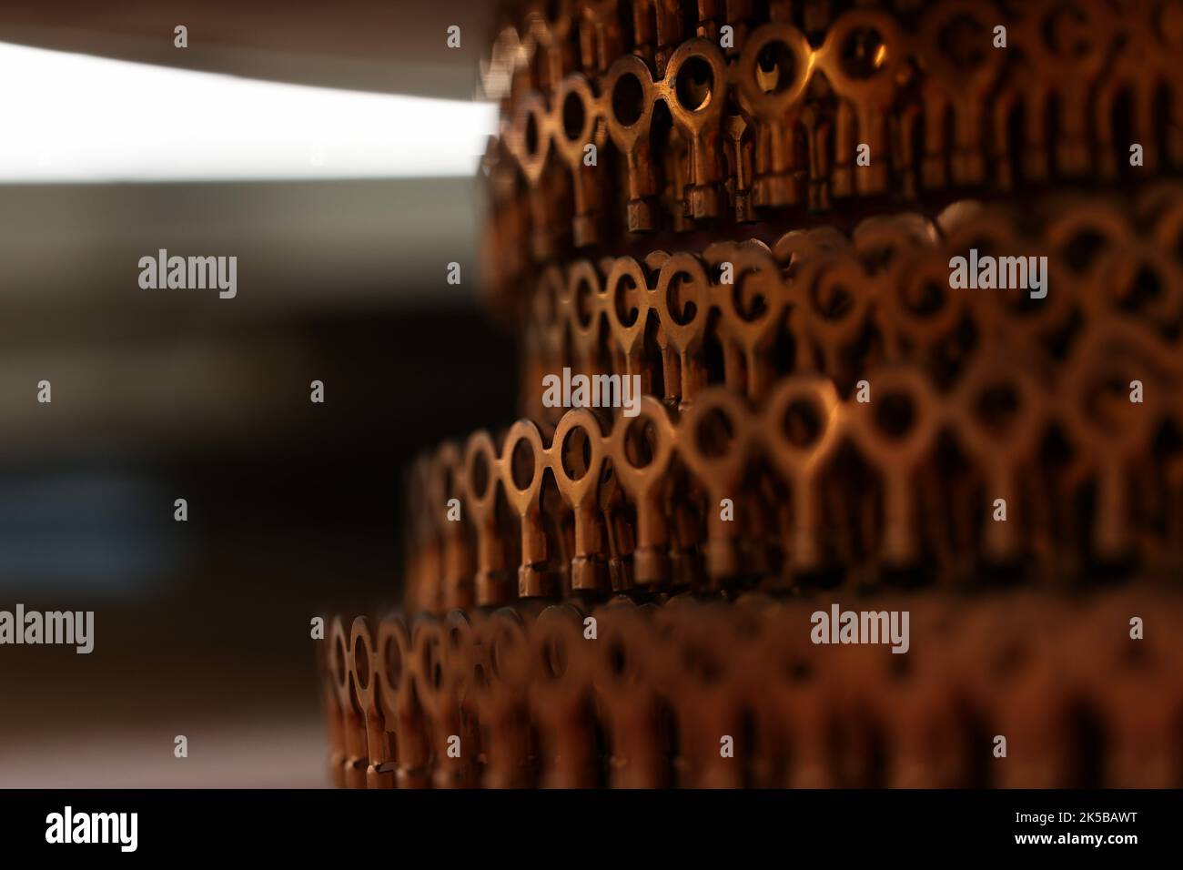 A shallow foucs shot of deatil of brown copper round wires with blur ...