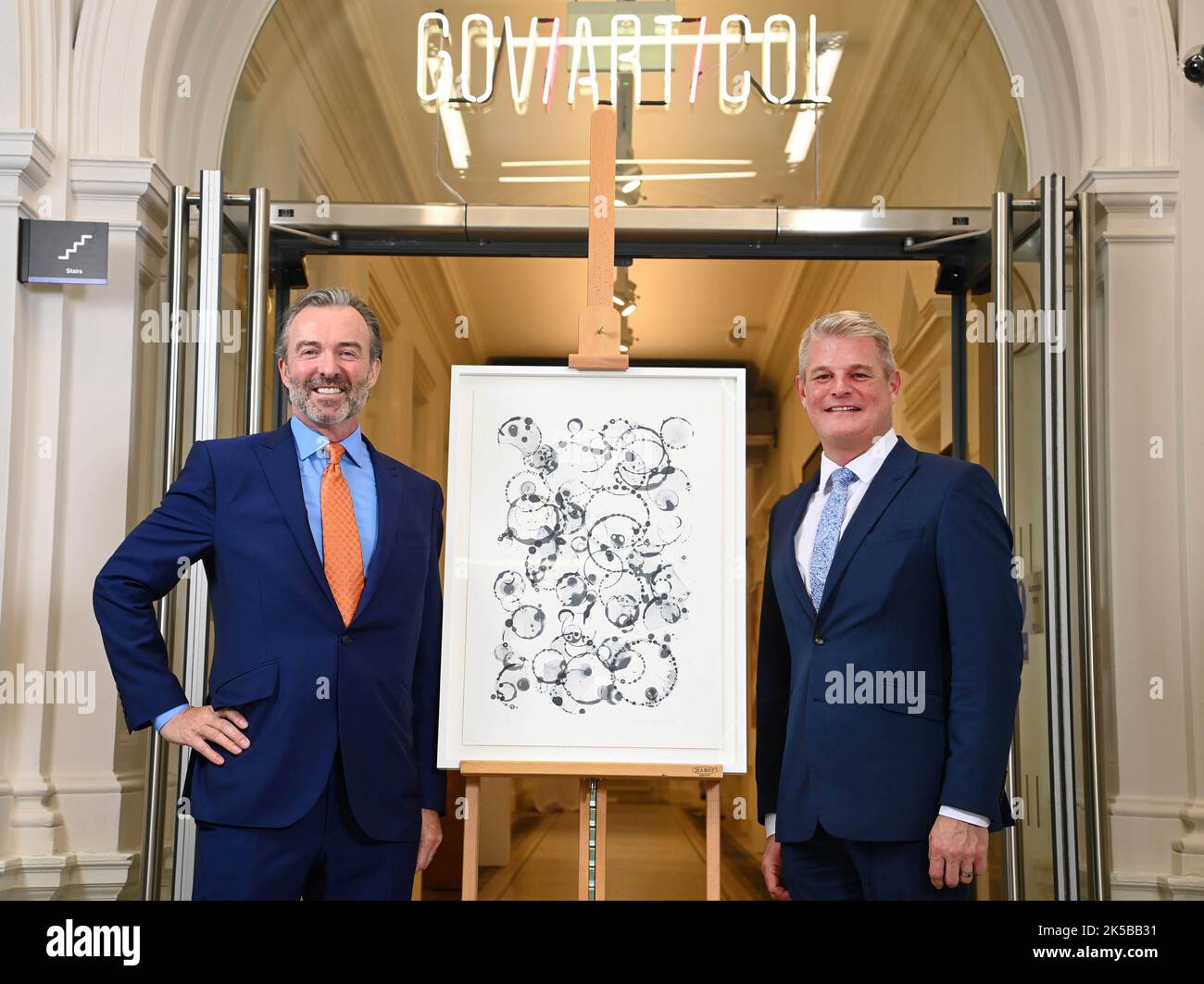 EDITORIAL USE ONLY Matthew Orr (left) and Arts Minister Stuart Andrew ...