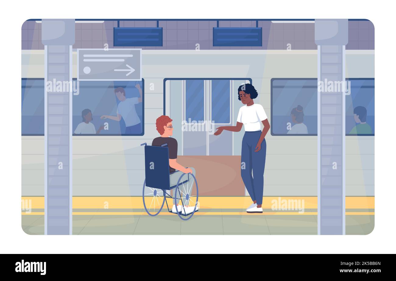 Disabled person commuting 2D vector isolated illustration Stock Vector ...