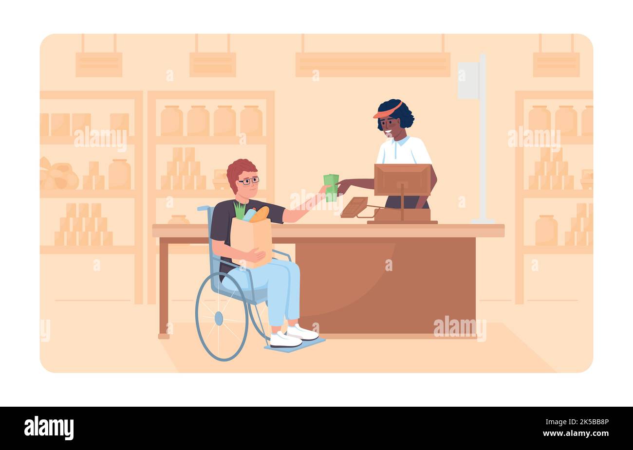 Disabled person shopping 2D vector isolated illustration Stock Vector Image & Art - Alamy