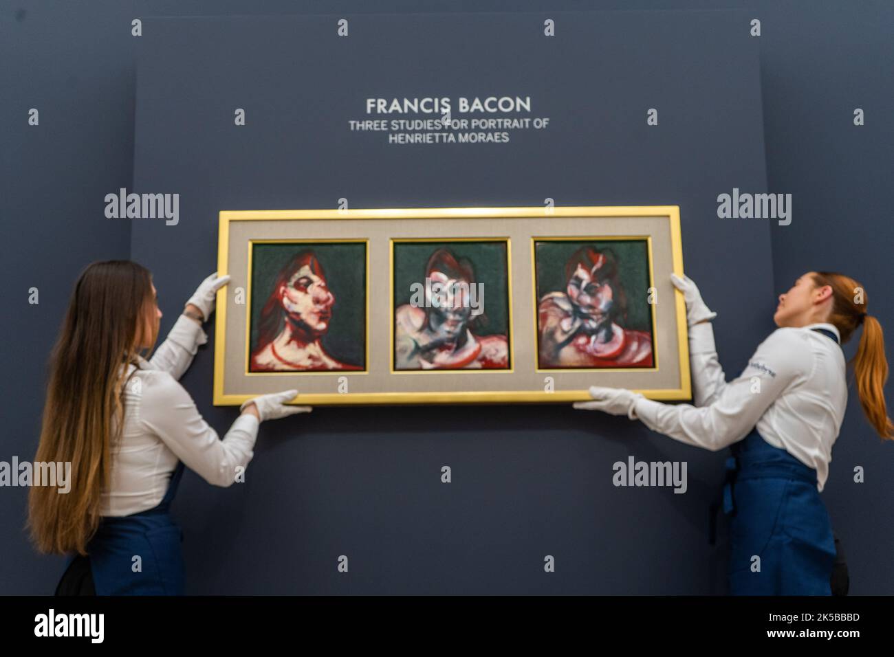 London UK. 7 October 2022 . FRANCIS BACON's triptych of Henrietta ...