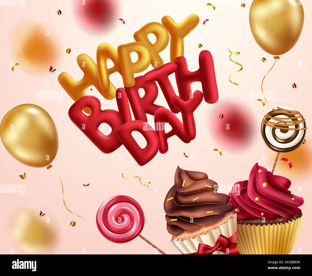 Birthday greeting vector concept design. Happy birthday 3d balloon text ...