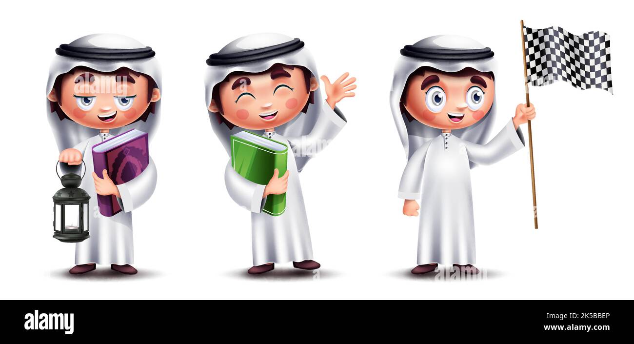 Arab saudi boy characters vector set design. Arabian kids character ...
