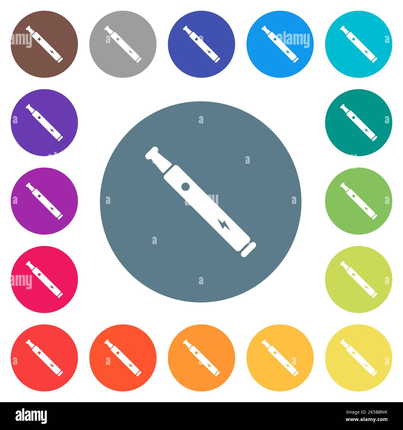 Electronic cigarette solid flat white icons on round color backgrounds ...