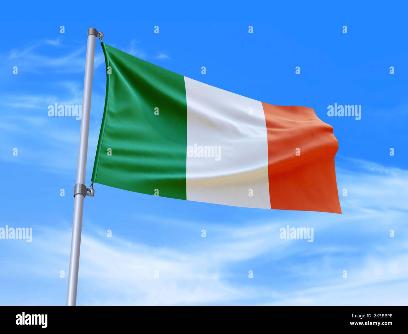 Beautiful Ireland flag waving in the wind with sky background - 3D ...