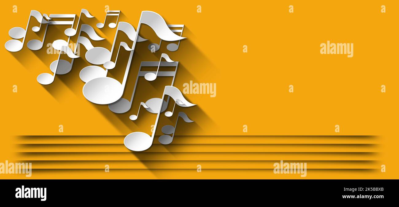 3D illustration of a group of white musical notes on orange background ...