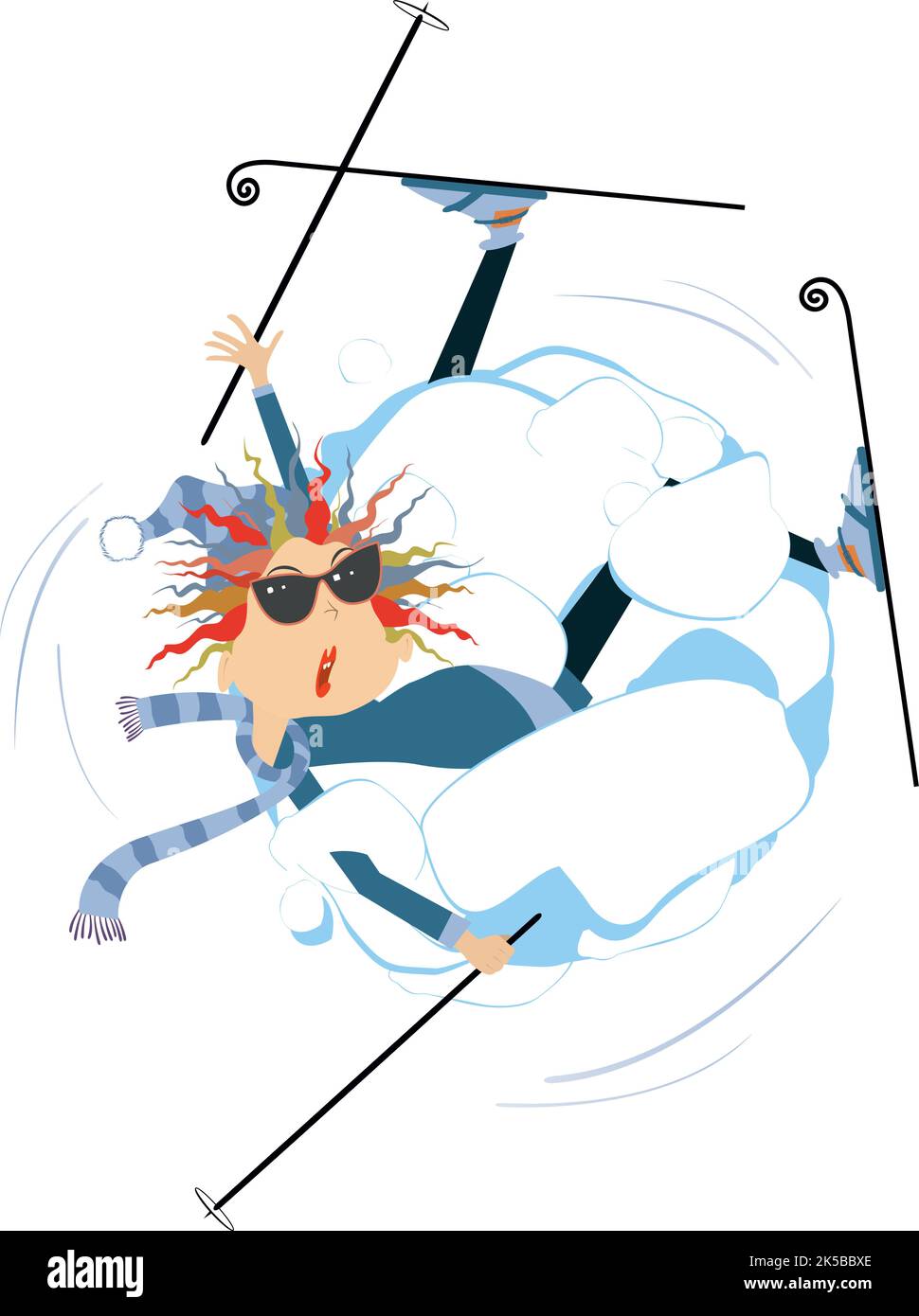 Illustration of cartoon skier and a big snowdrift. A falling skier ...