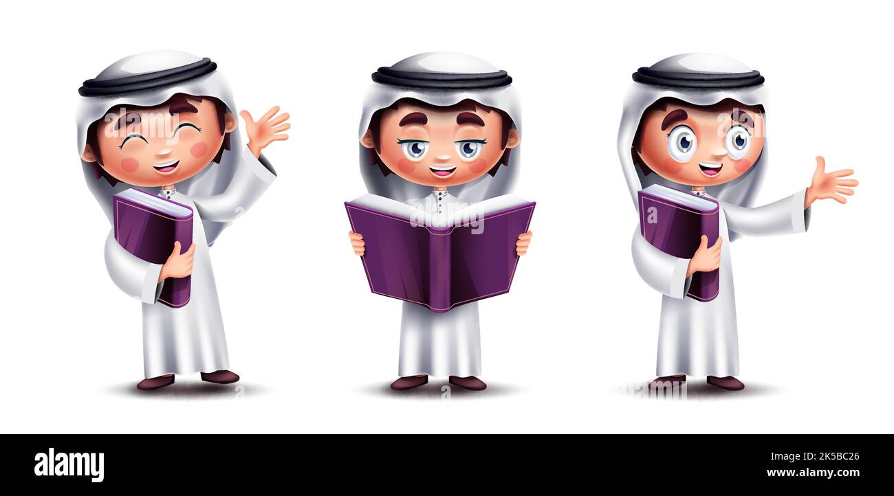 Arab kids characters set vector design. Saudi cute kids character ...