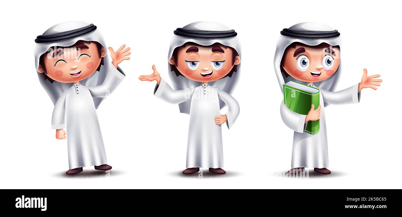 Saudi arab kids characters vector set design. Arab kids character ...