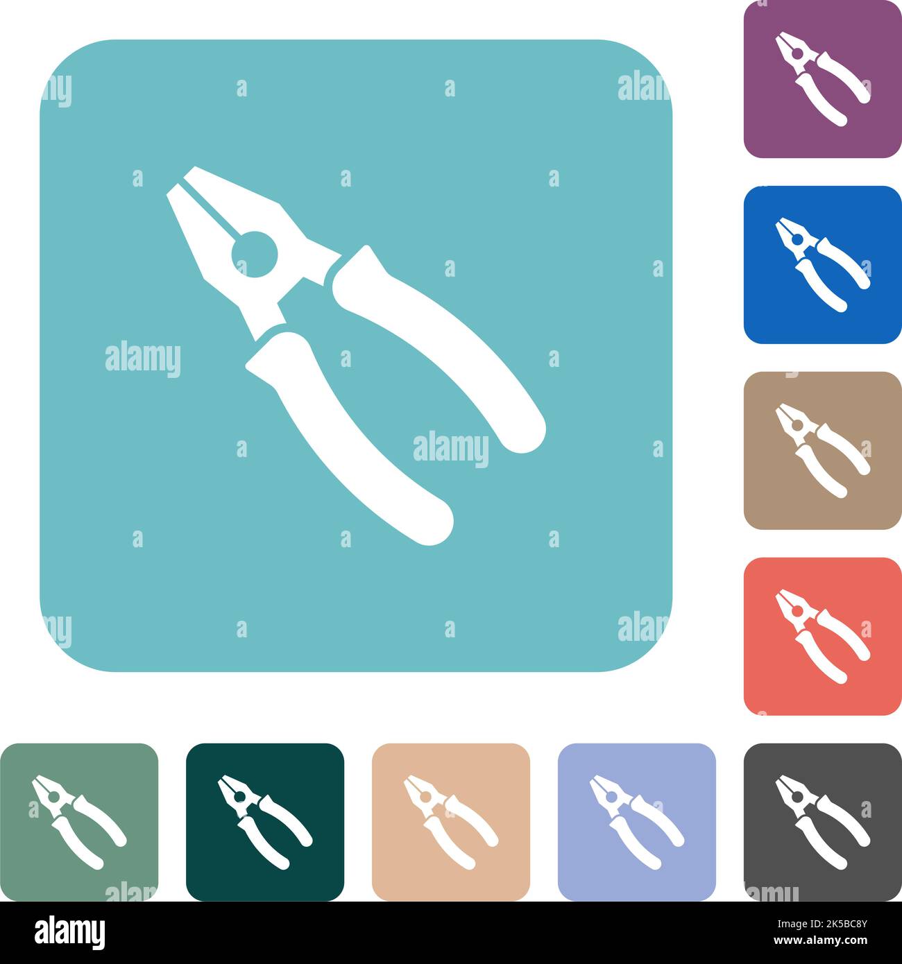 Combined pliers white flat icons on color rounded square backgrounds ...