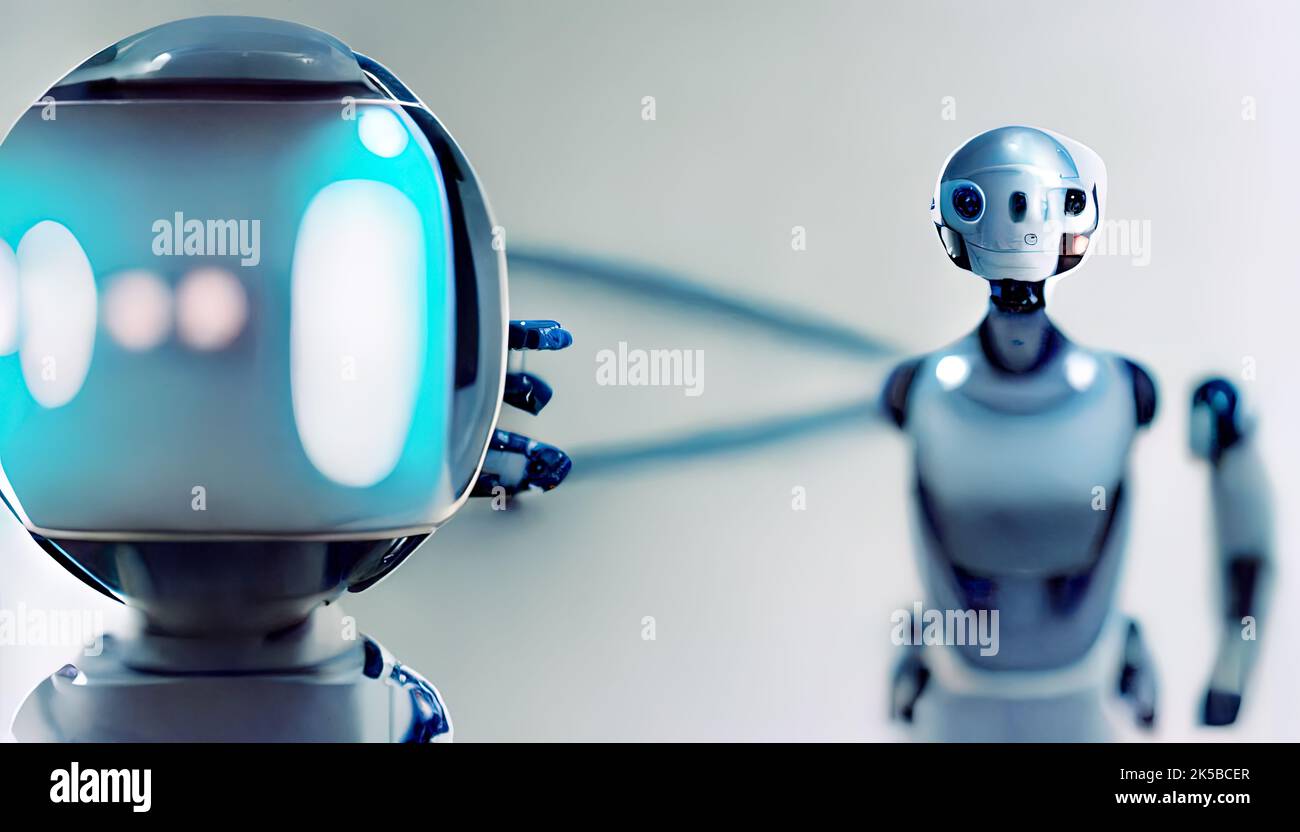 A robot looking at itself in a mirror Stock Photo - Alamy