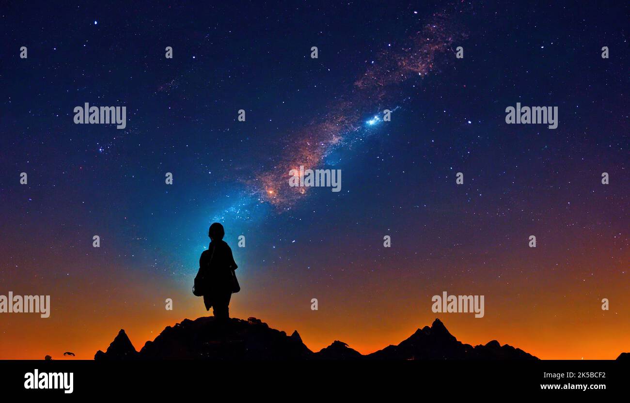 A silhouette of a human looking at a beautiful starry sky Stock Photo ...