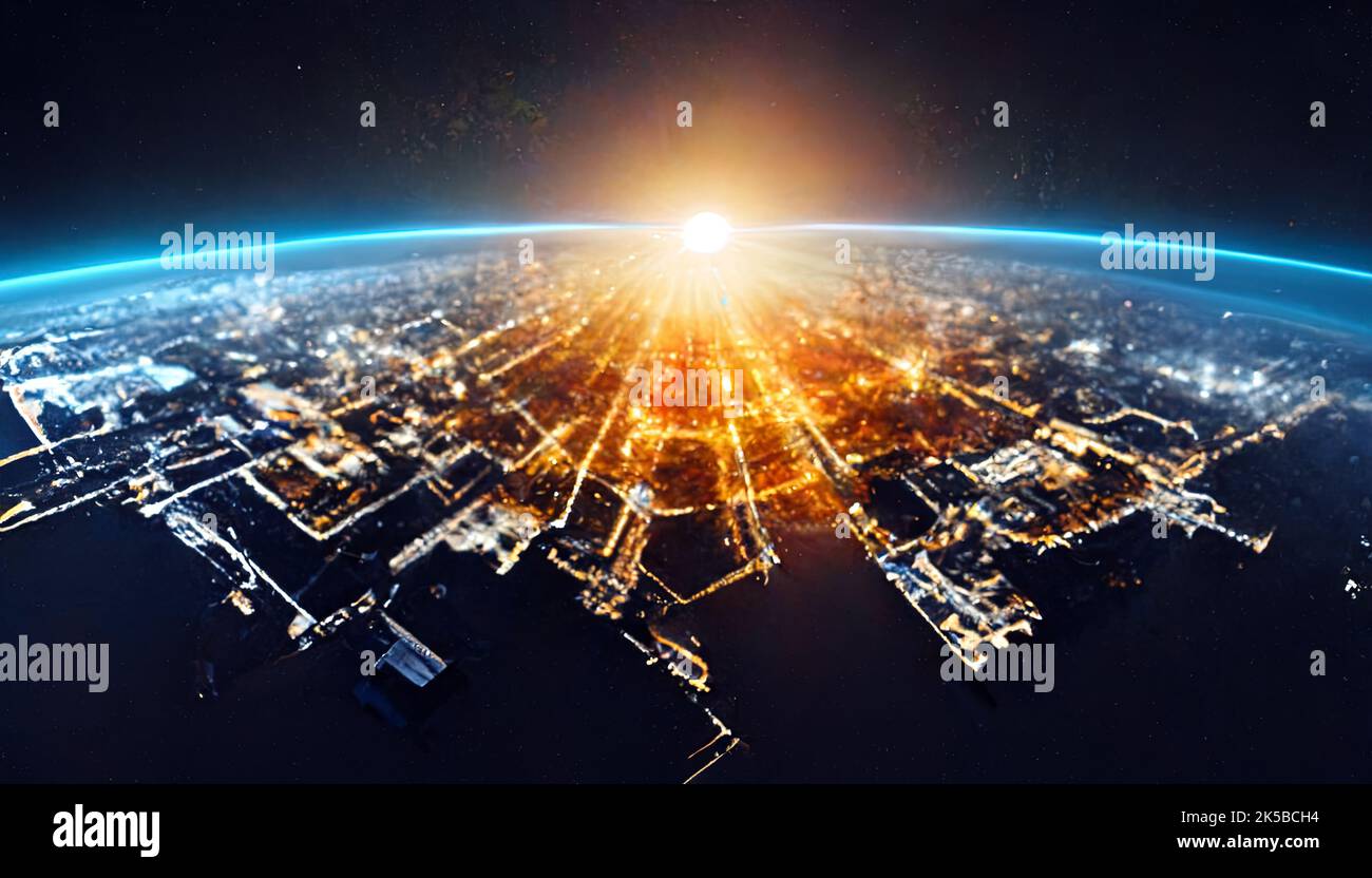 Space view of sun rising over earth hi-res stock photography and images ...