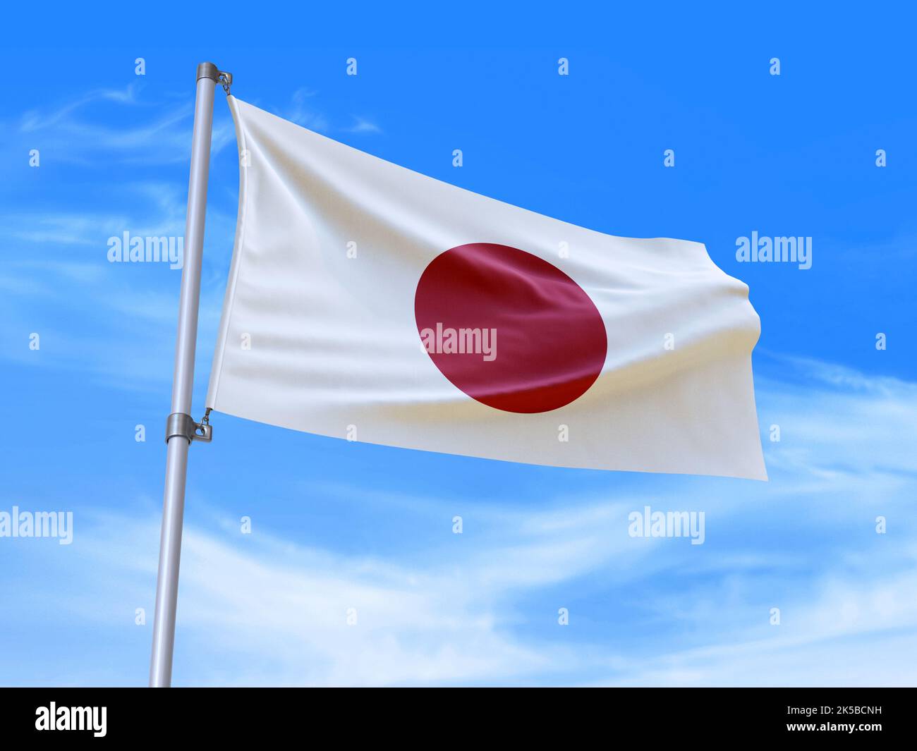 Beautiful Japan flag waving in the wind with sky background - 3D ...