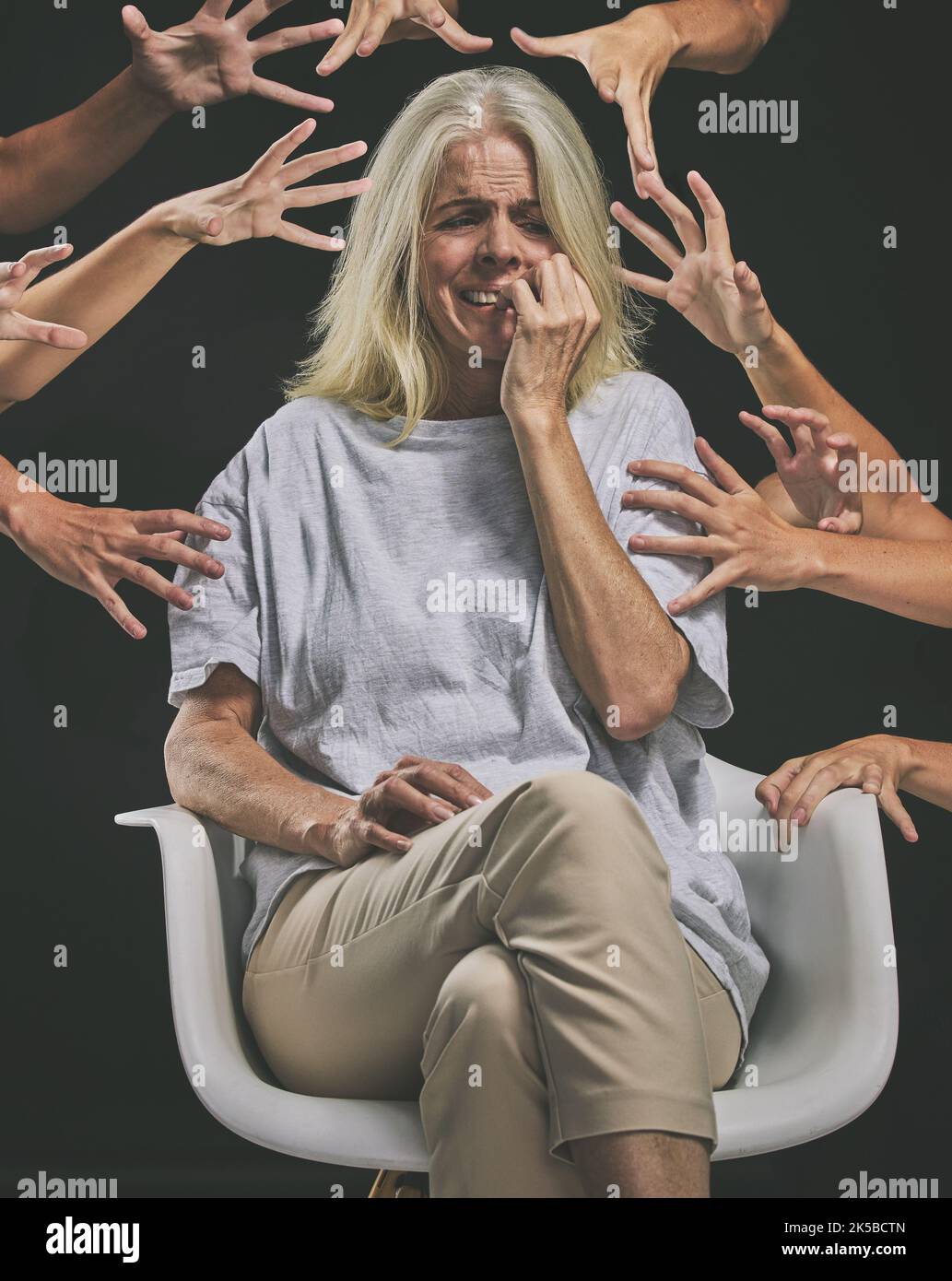 Hands Reaching For Scared Woman Anxiety And Mental Health Horror Fear