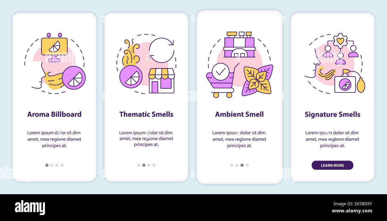 Main types of scent marketing onboarding mobile app screen Stock Vector ...