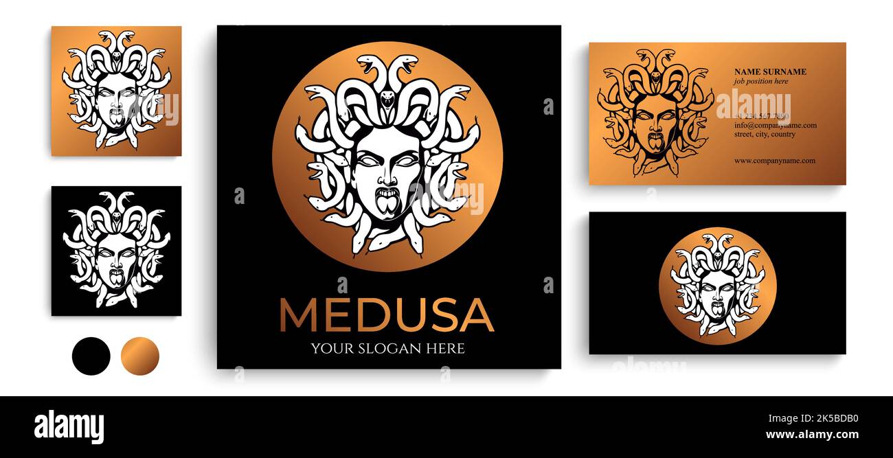 Medusa gorgon logo. Head of a woman with snakes. Protective amulet ...