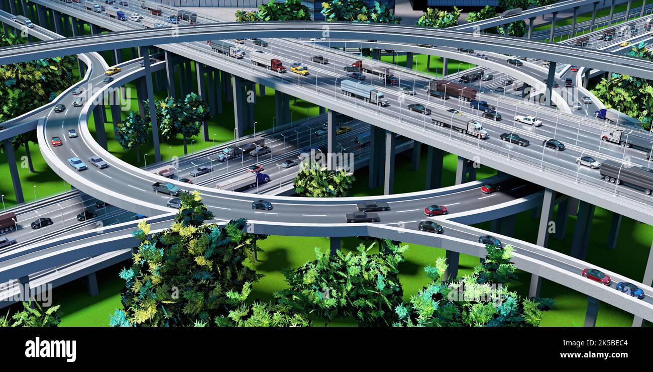 Highway intersection/ road interchange with roundabout - 3D ...