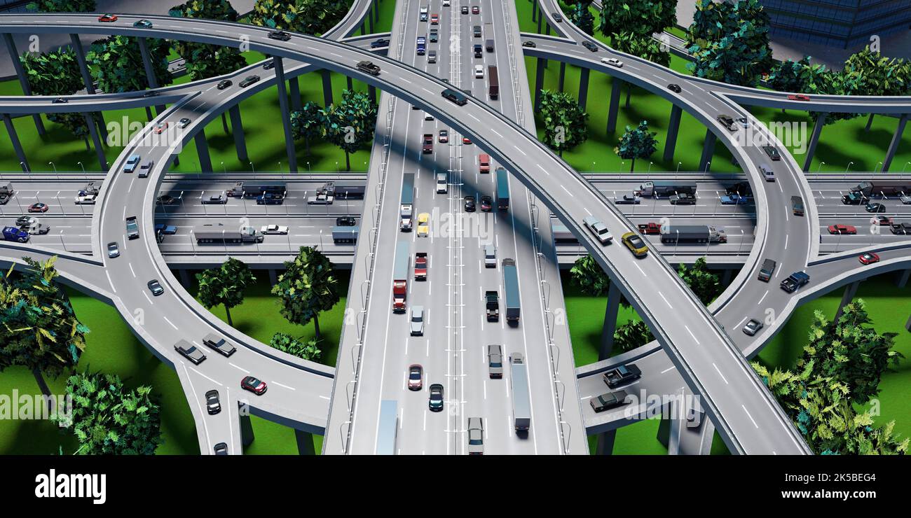 Highway intersection/ road interchange with roundabout - 3D ...