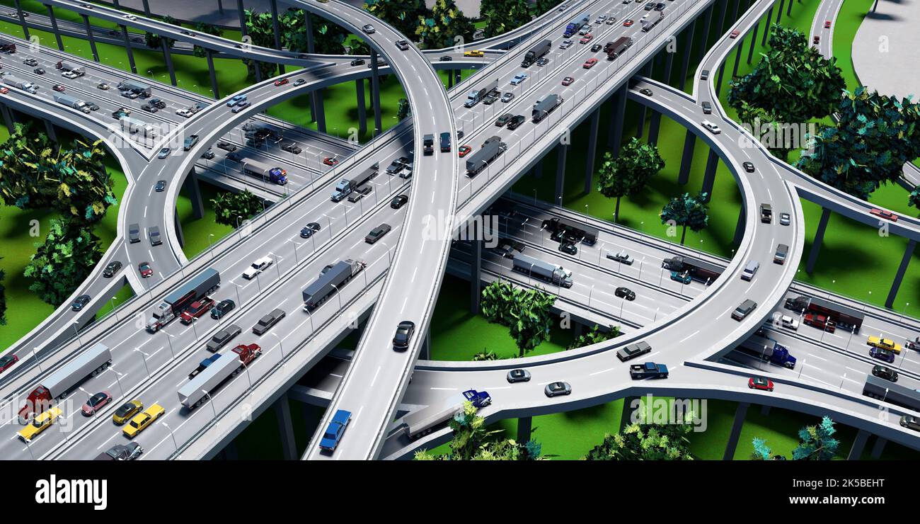 Highway intersection/ road interchange with roundabout - 3D ...