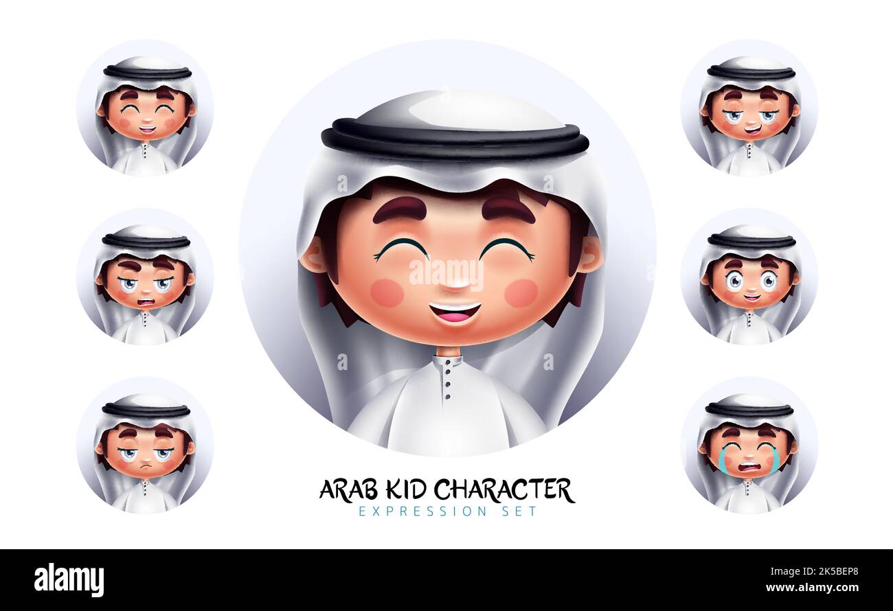Arab kid characters vector set design. Saudi arab kids character ...