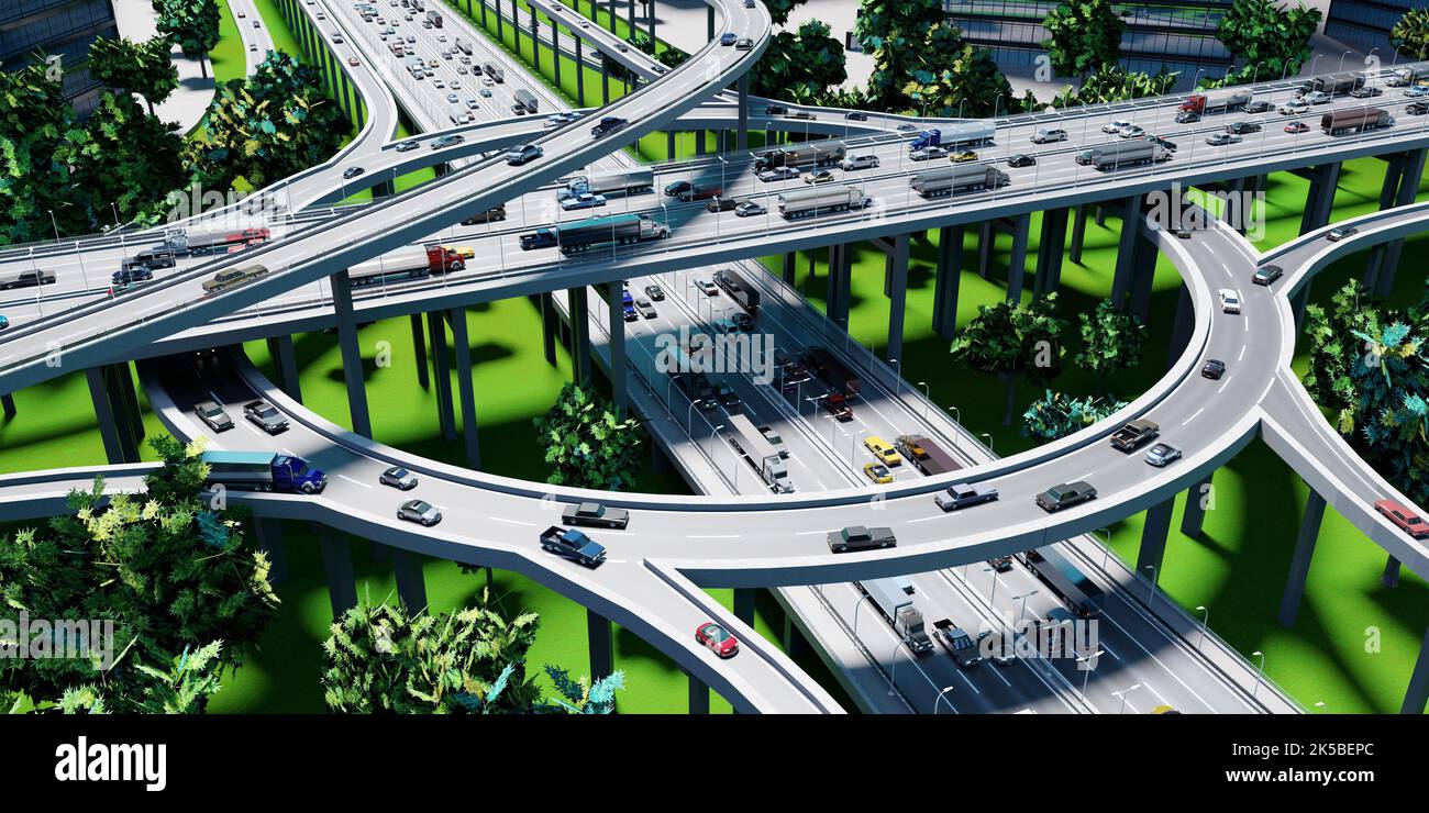 Highway intersection/ road interchange with roundabout - 3D ...