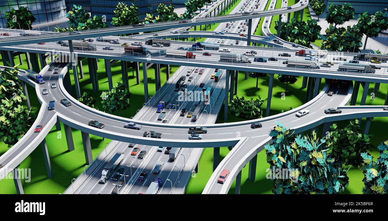 Highway intersection/ road interchange with roundabout - 3D ...