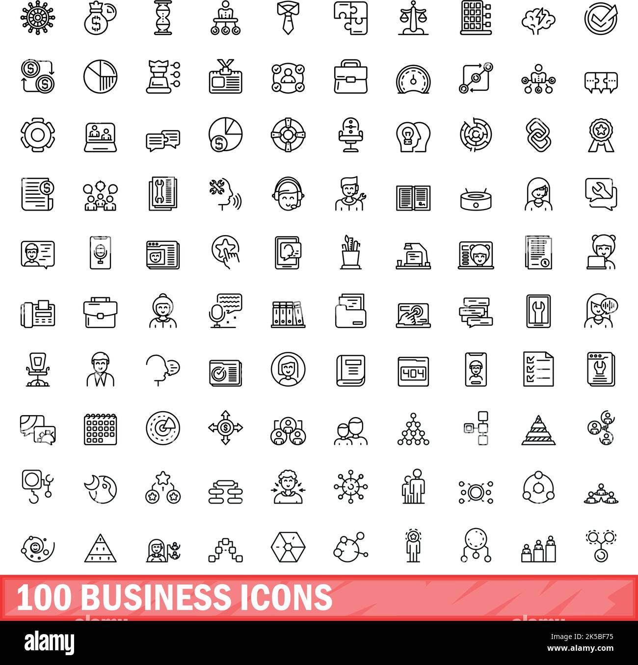 100 business icons set. Outline illustration of 100 business icons ...