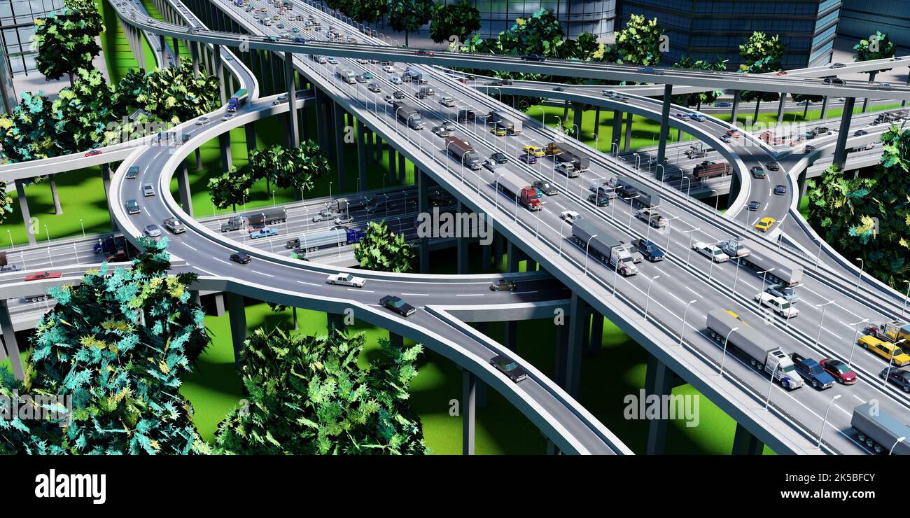 Highway intersection/ road interchange with roundabout - 3D ...