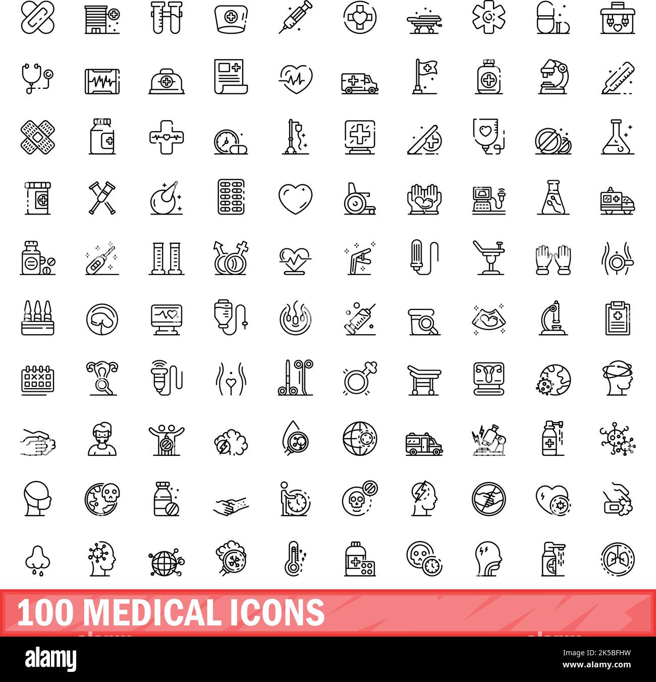 100 medical icons set. Outline illustration of 100 medical icons vector ...