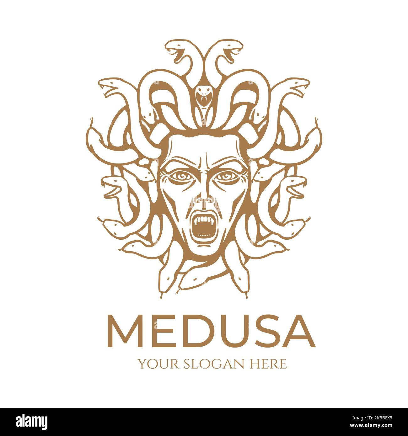Medusa gorgon logo. Head of a woman with snakes. Protective amulet ...