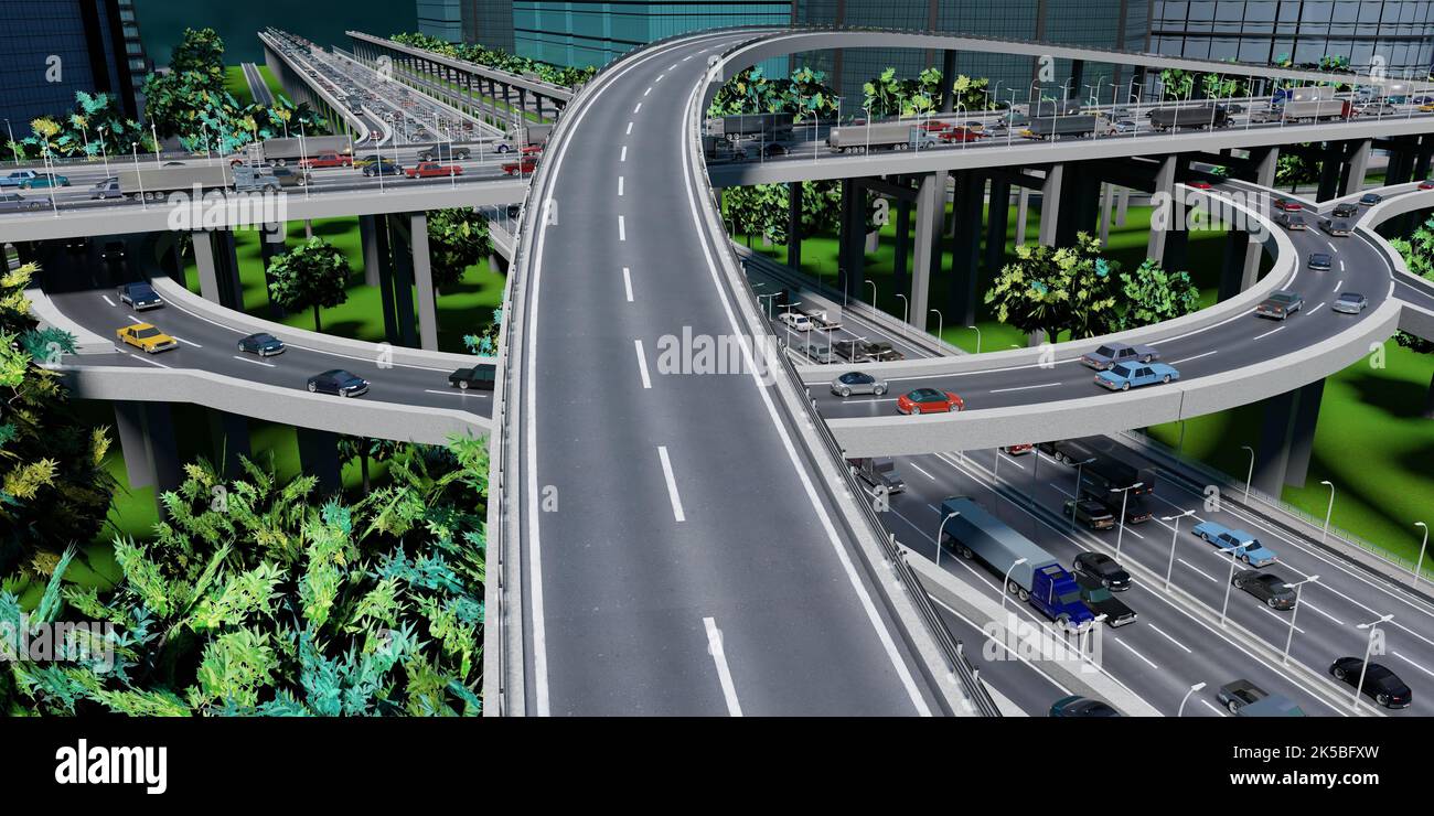Highway intersection/ road interchange with roundabout - 3D ...