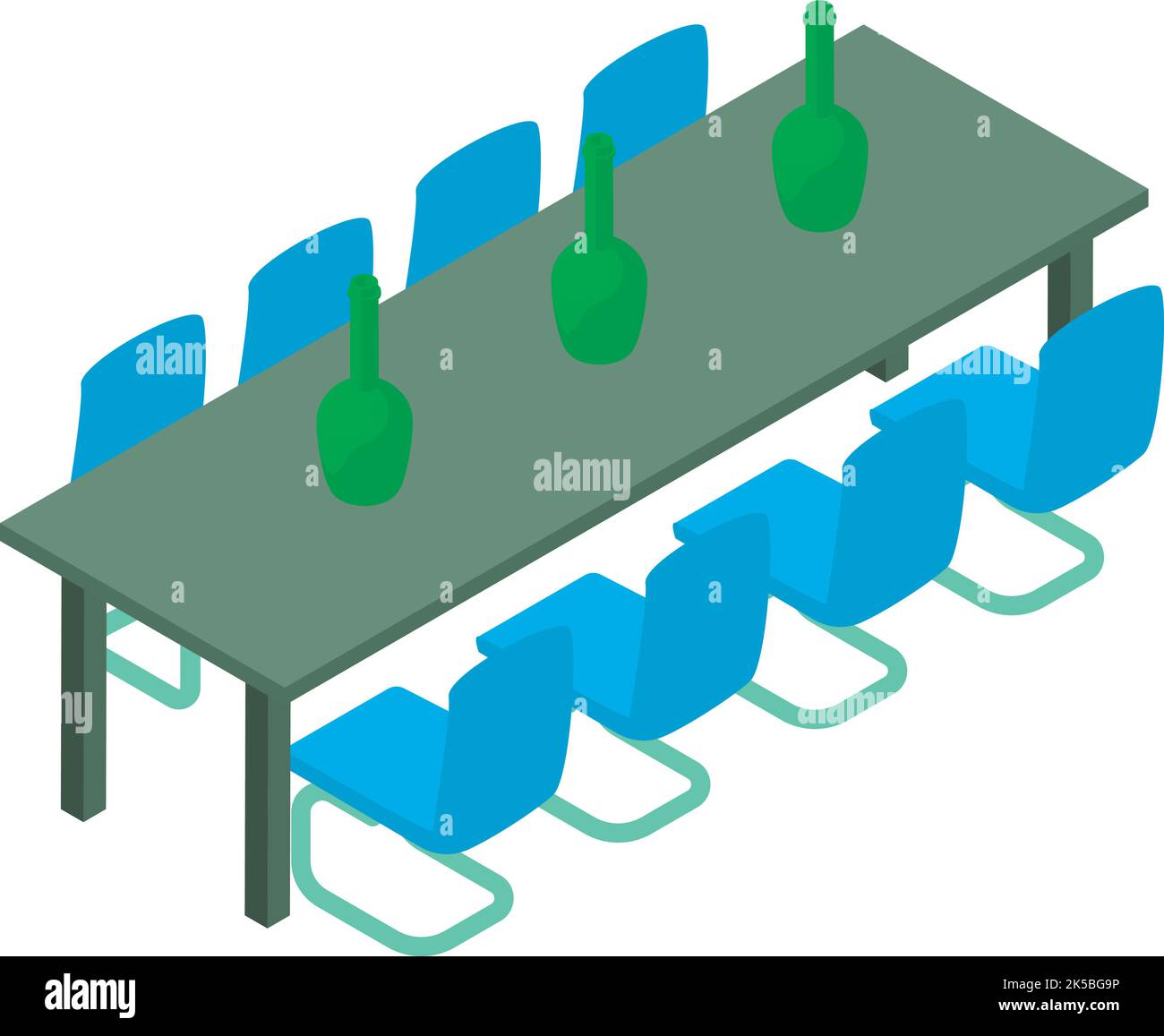 Conference furniture icon isometric vector. Glass bottle on long table ...