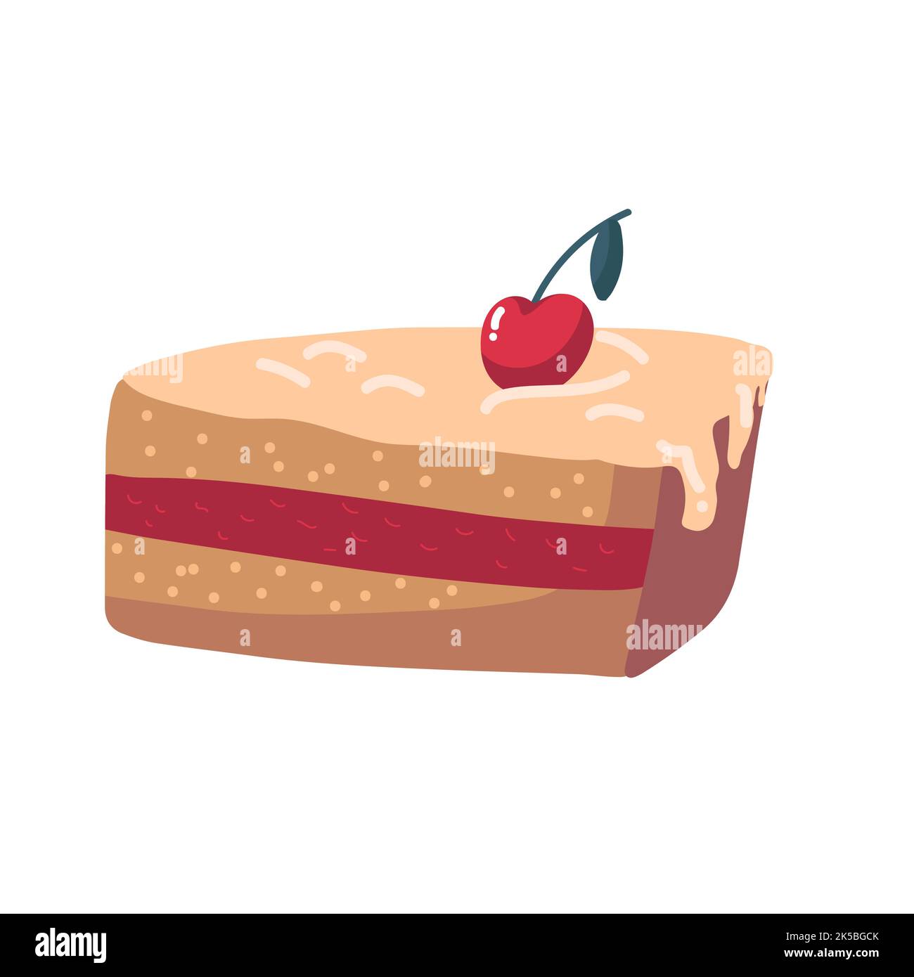 vector Icon fruit biscuit cake with cherry.Piece of layered chocolate ...
