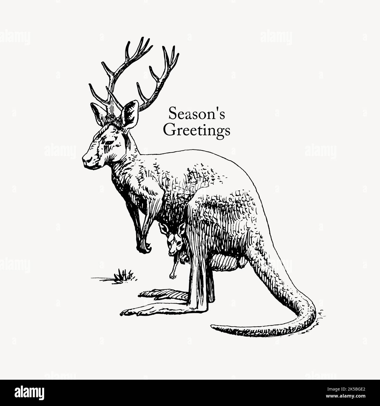 Christmas reindeer collage element, drawing illustration vector Stock ...