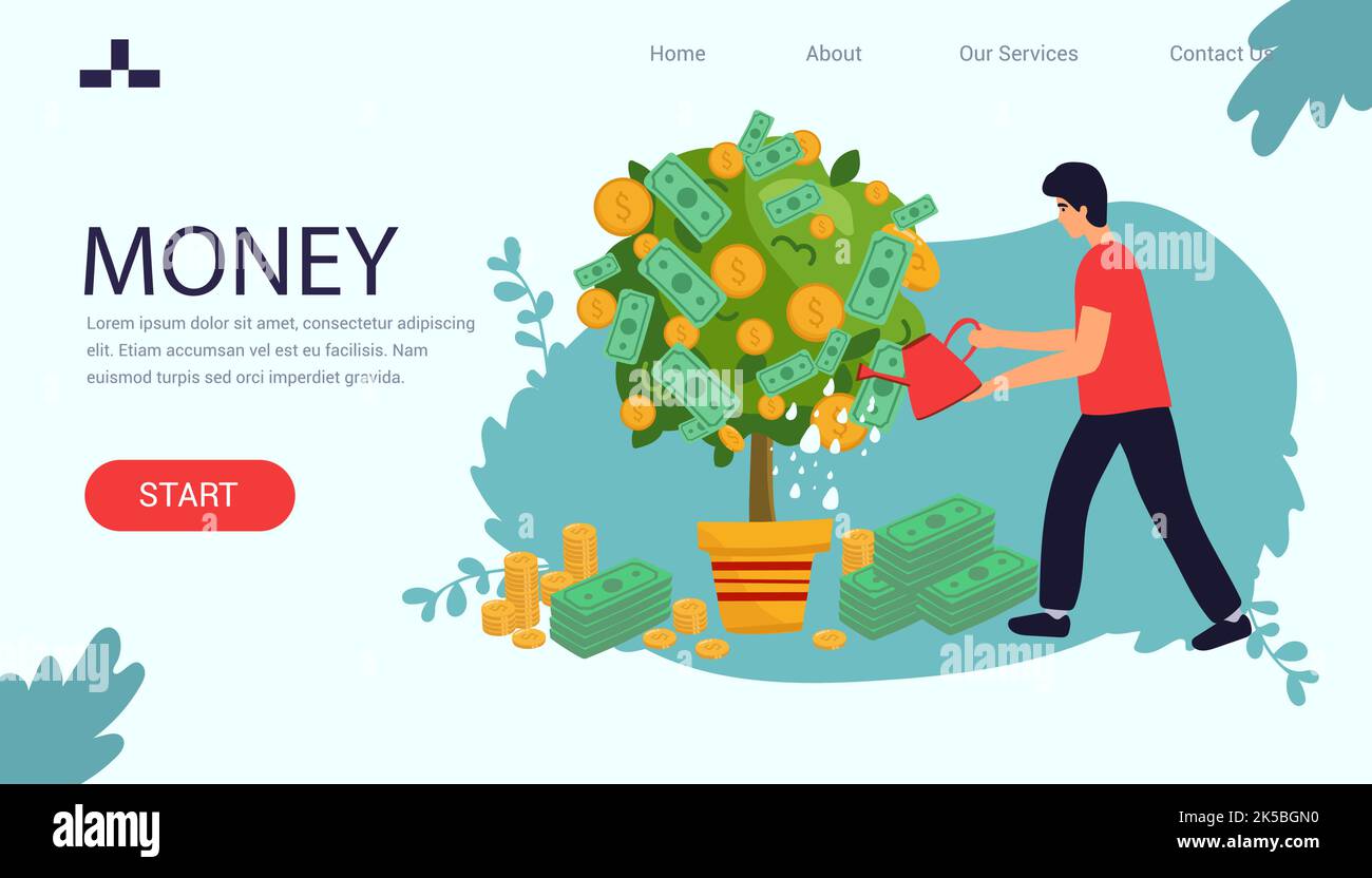 Landing page. banner man couple saving money. Growing money tree vector ...