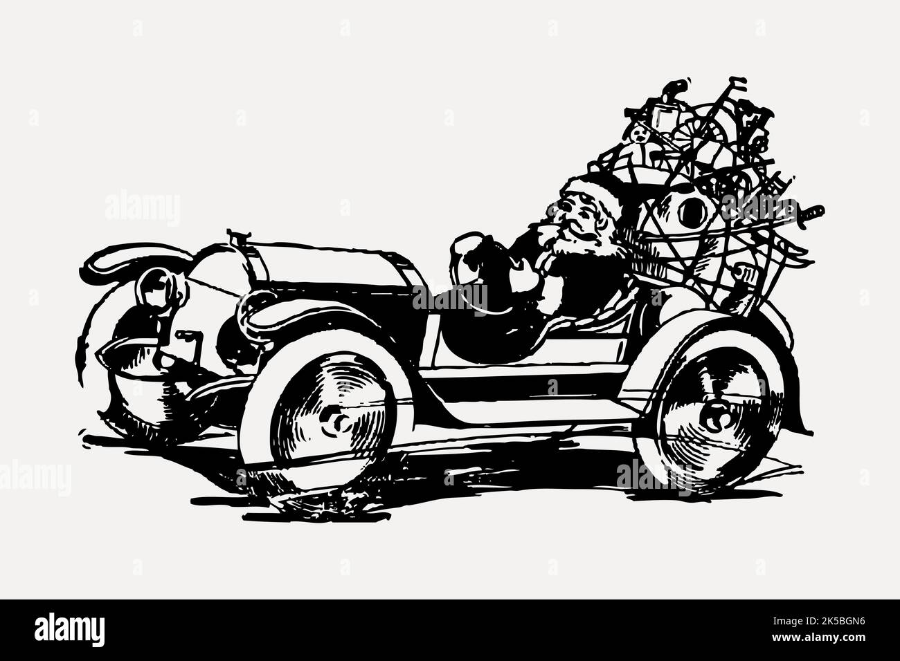 Driving Santa drawing, vintage illustration vector Stock Vector Image ...